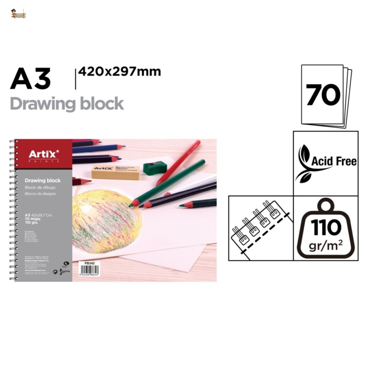 Block dibujo A3 70 hojas de 110gr. Bloc de bocetos doble espiral. Dibu ...